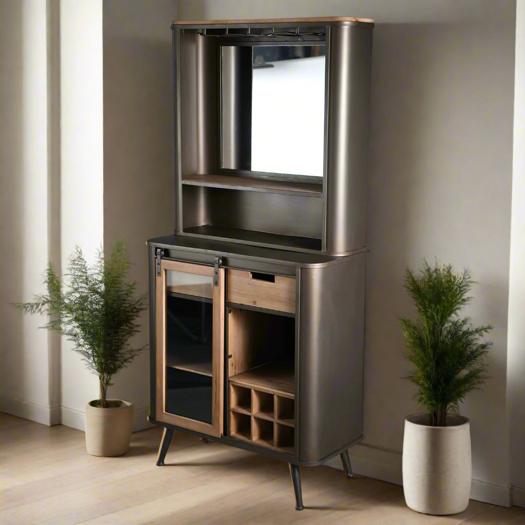 Kirea Tall Wine Cabinet - With Mirror – Ouhout